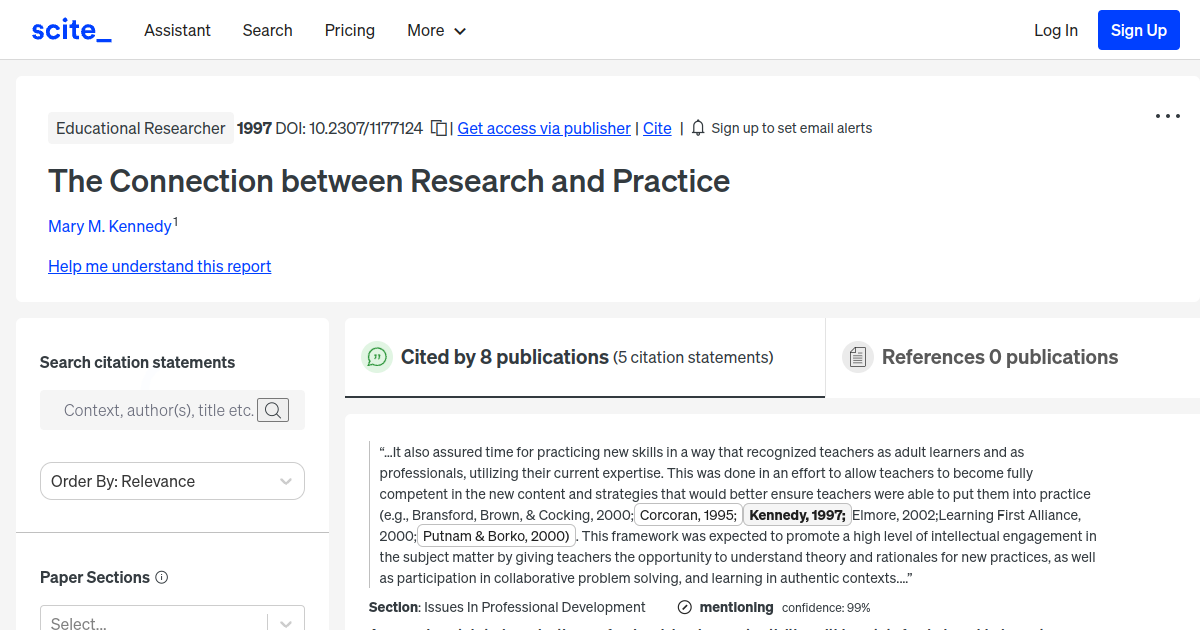 The Connection between Research and Practice - [scite report]