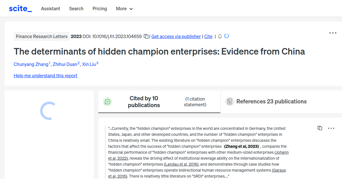 The determinants of hidden champion enterprises: Evidence from China
