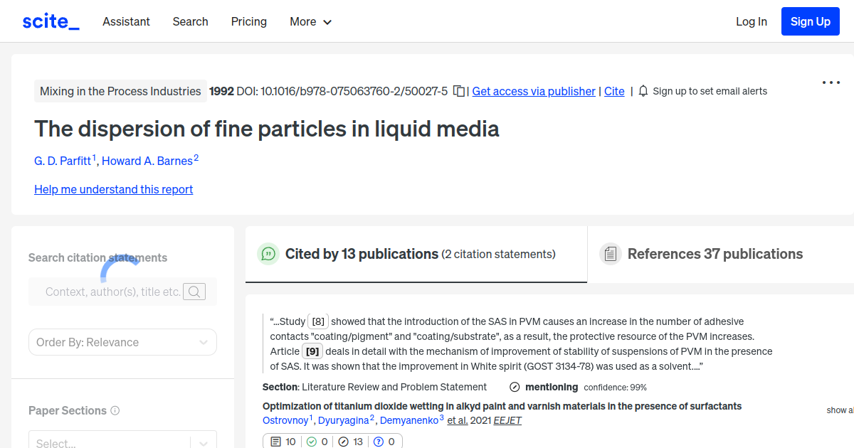 The dispersion of fine particles in liquid media - [scite report]