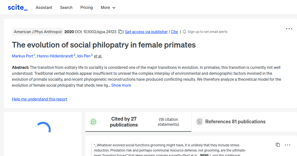 The evolution of social philopatry in female primates - [scite report]