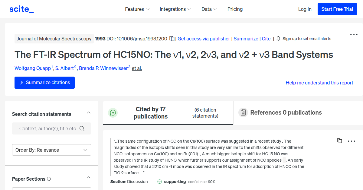 The FT-IR Spectrum of HC15NO: The ν1, ν2, 2ν3, and ν2 + ν3 Band Systems ...