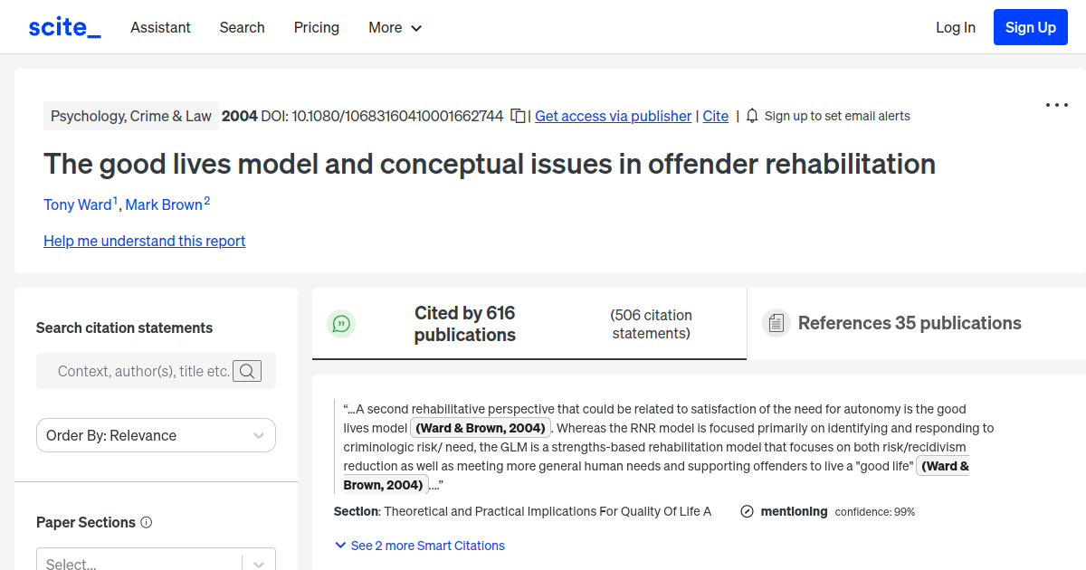 The good lives model and conceptual issues in offender rehabilitation ...