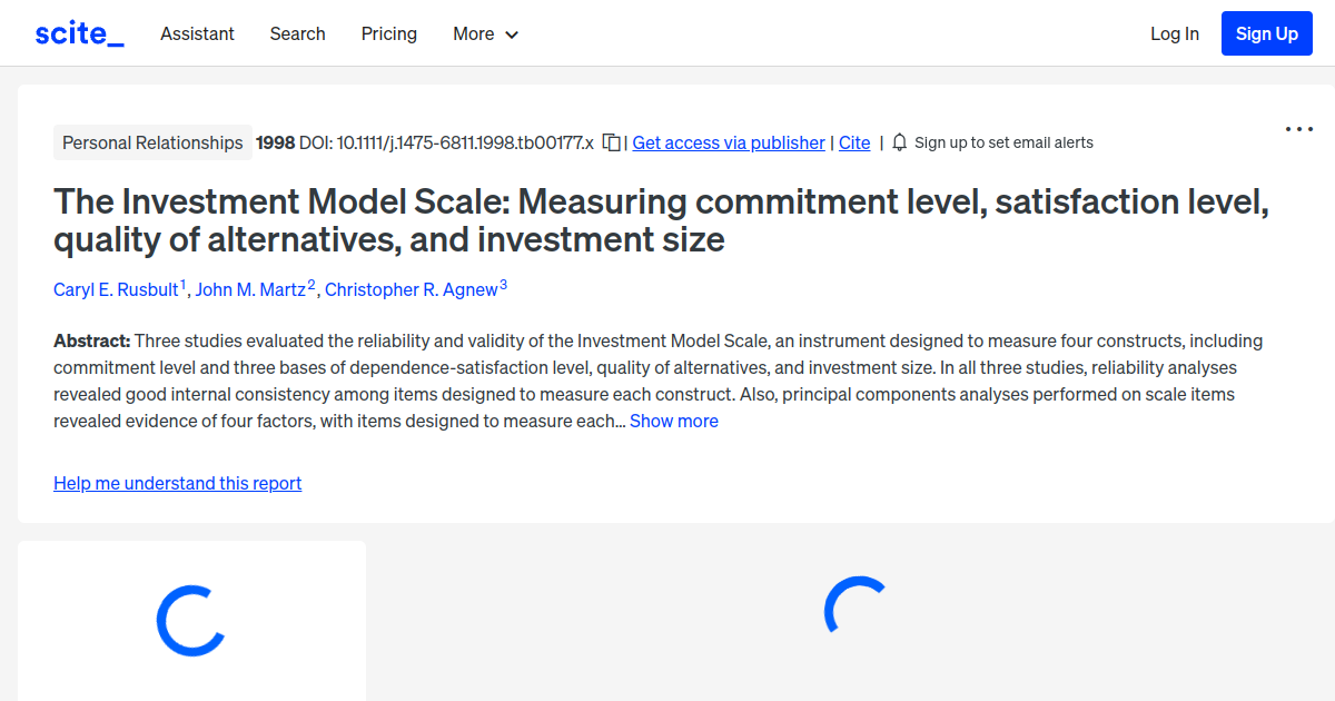 The Investment Model Scale: Measuring commitment level, satisfaction ...