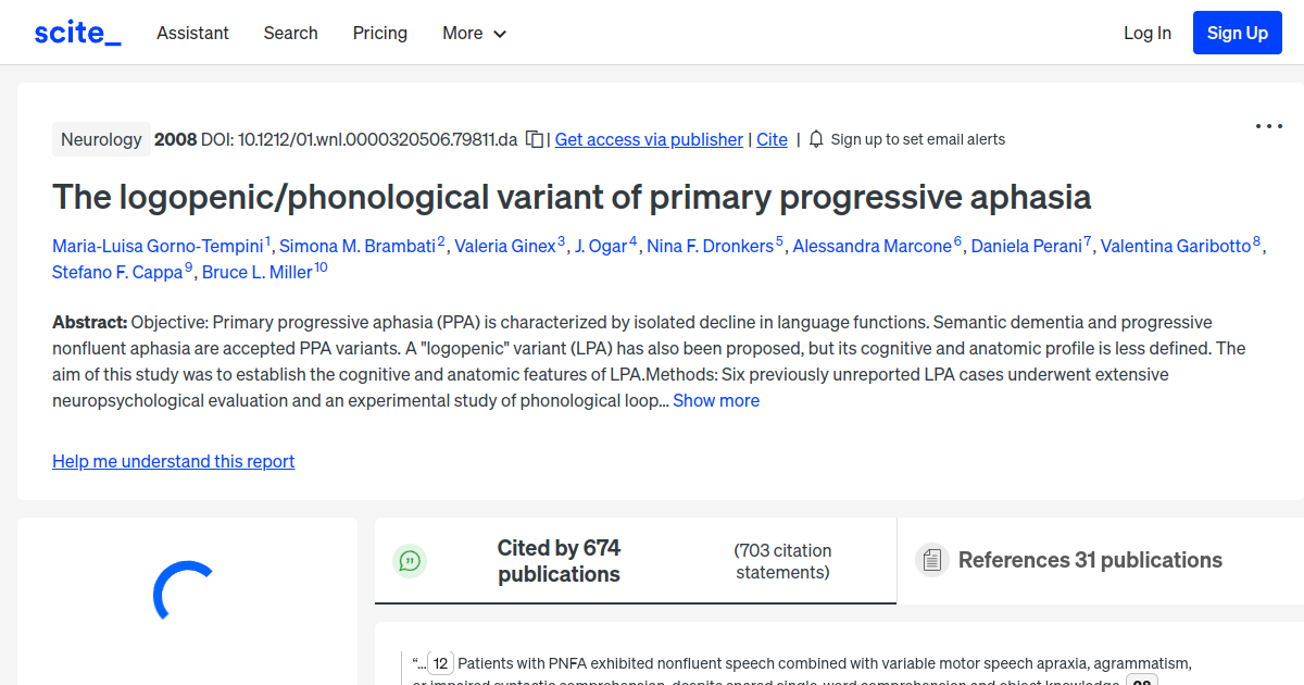 The logopenic/phonological variant of primary progressive aphasia ...