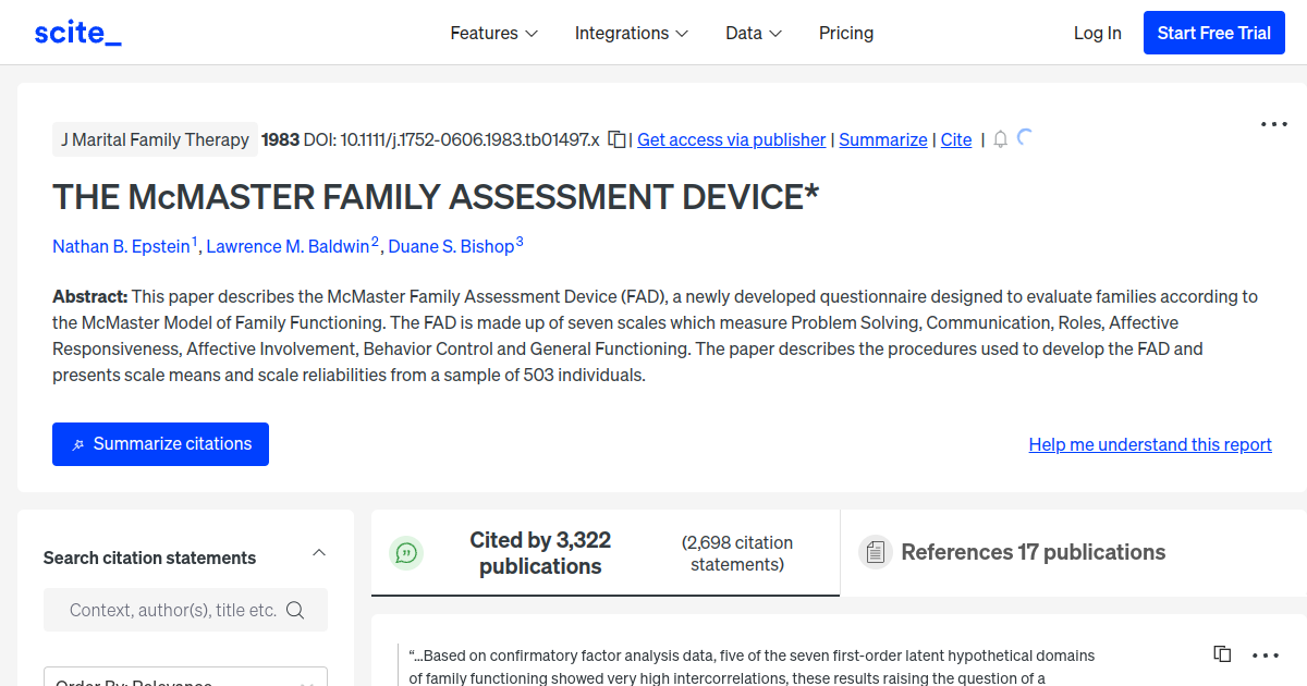 THE McMASTER FAMILY ASSESSMENT DEVICE*