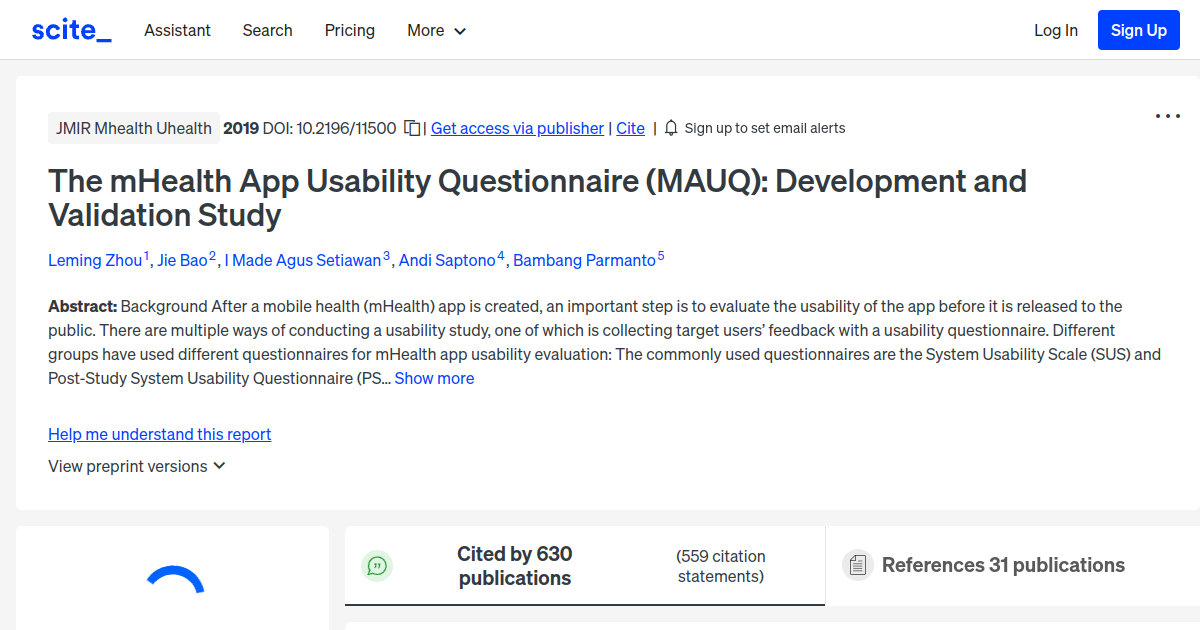 The mHealth App Usability Questionnaire (MAUQ): Development and ...