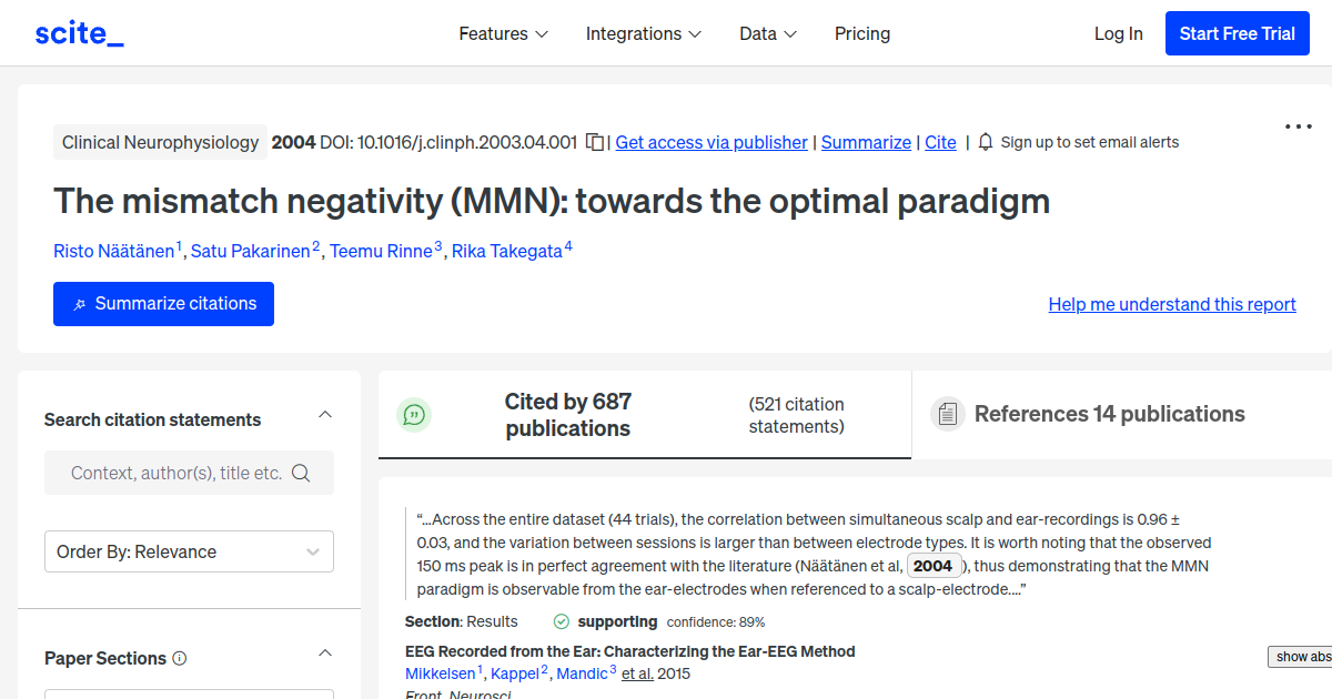 The Mismatch Negativity Mmn Towards The Optimal Paradigm Scite