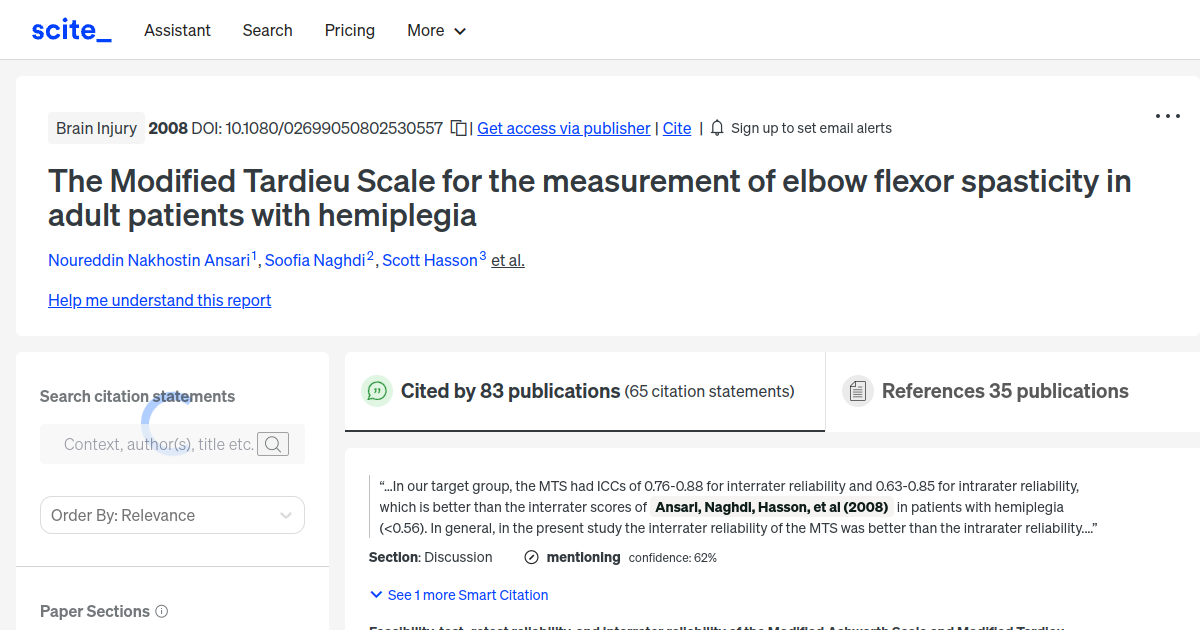 The Modified Tardieu Scale for the measurement of elbow flexor ...