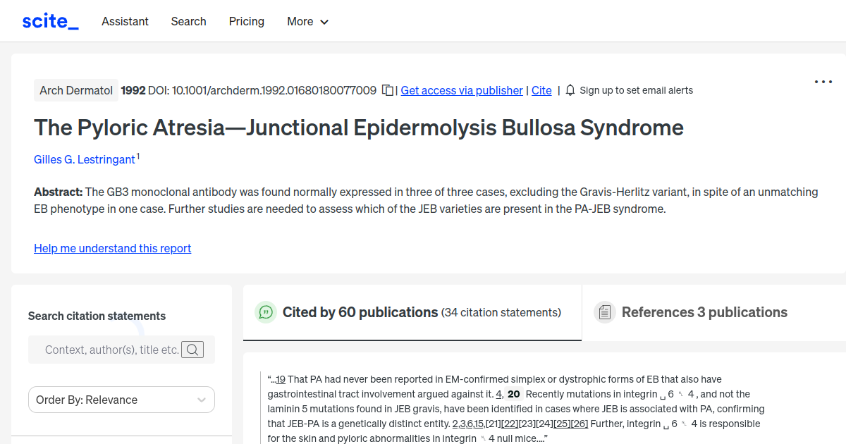 The Pyloric Atresia—Junctional Epidermolysis Bullosa Syndrome - [scite ...