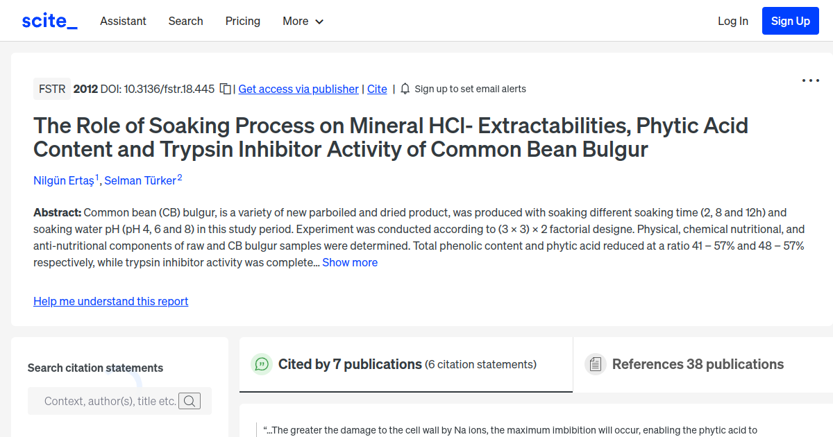 The Role of Soaking Process on Mineral HCl- Extractabilities, Phytic ...