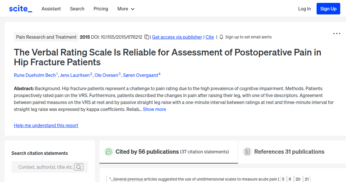 The Verbal Rating Scale Is Reliable for Assessment of Postoperative ...