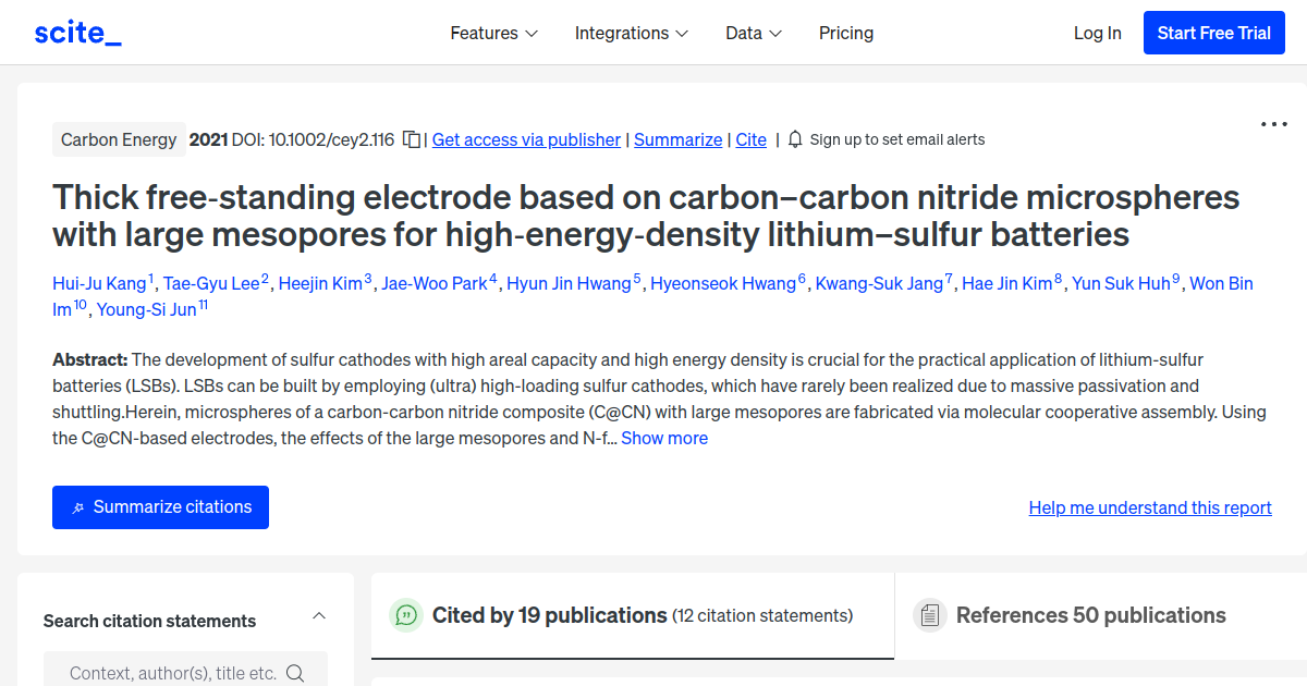 Thick free‐standing electrode based on carbon–carbon nitride ...