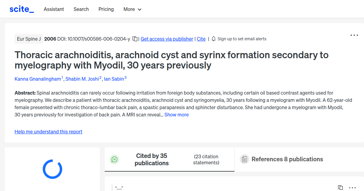 Thoracic arachnoiditis, arachnoid cyst and syrinx formation secondary ...
