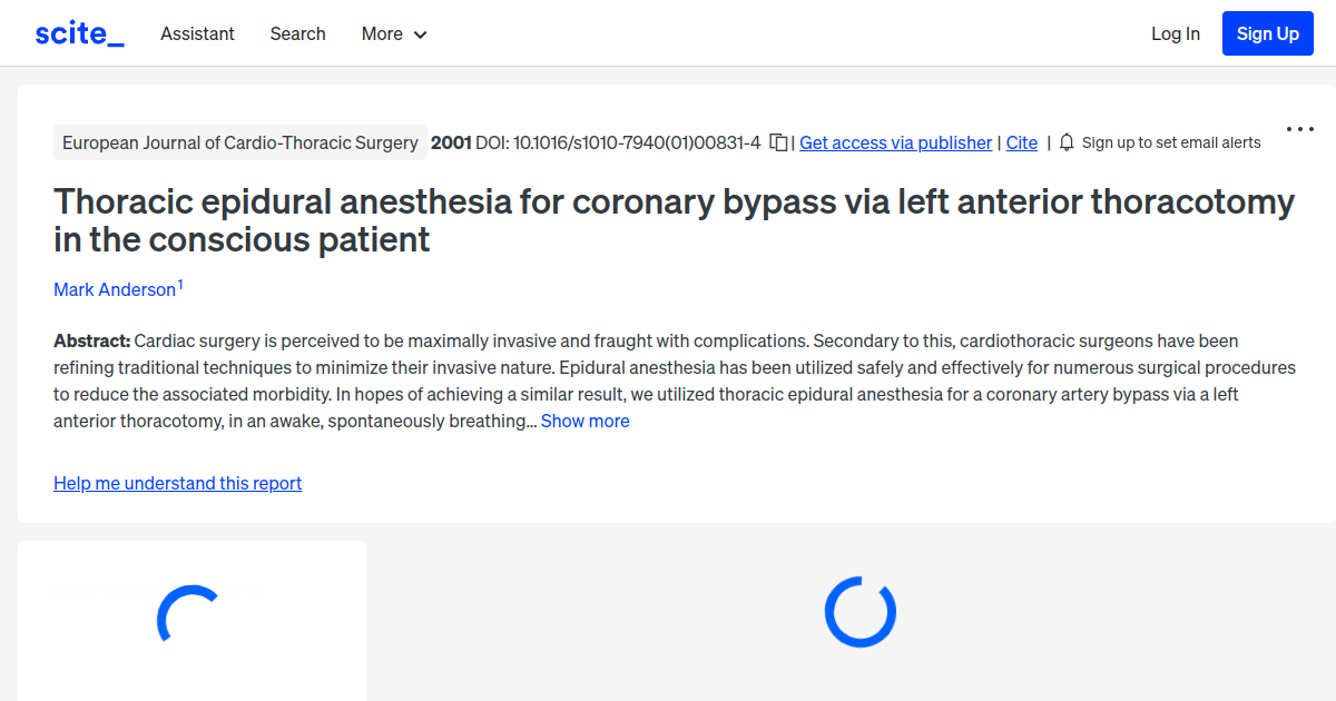 Thoracic epidural anesthesia for coronary bypass via left anterior ...