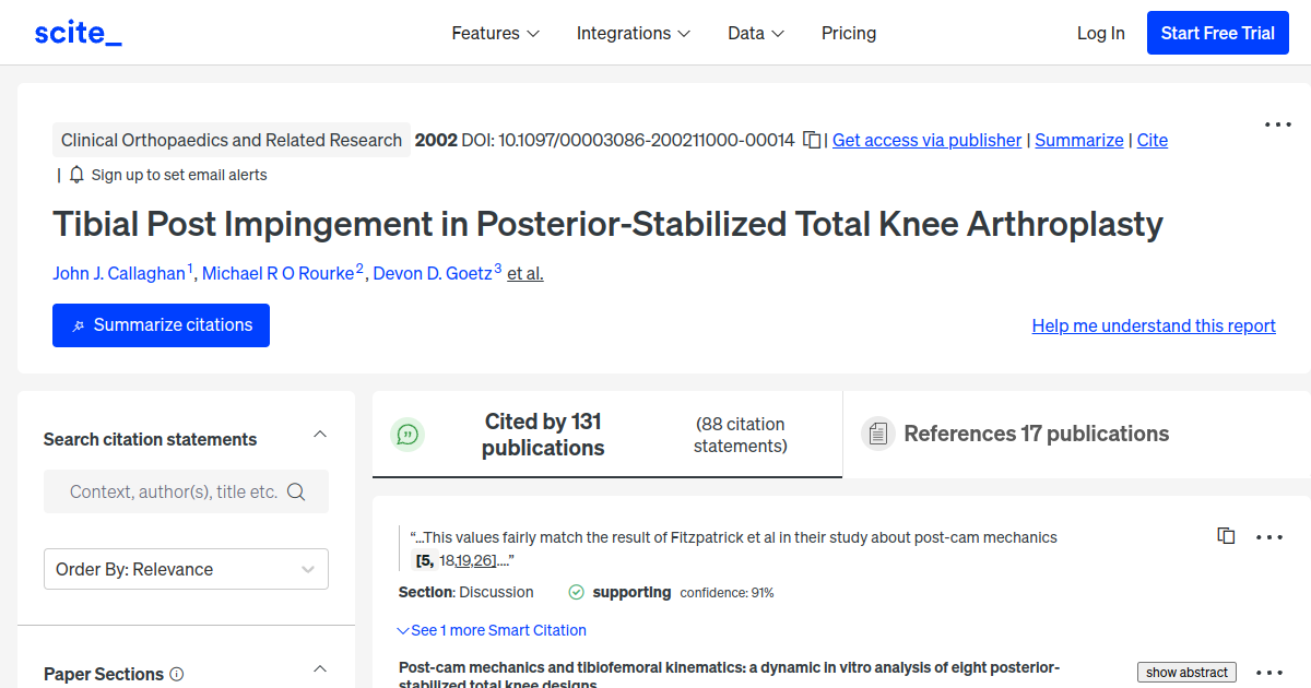 Tibial Post Impingement in Posterior-Stabilized Total Knee Arthroplasty ...