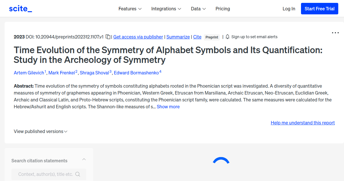 Time Evolution of the Symmetry of Alphabet Symbols and Its ...
