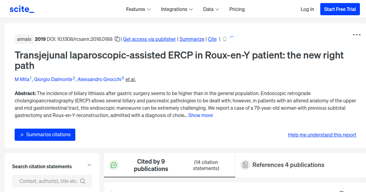 [citation report] Transjejunal laparoscopic-assisted ERCP in Roux-en-Y ...