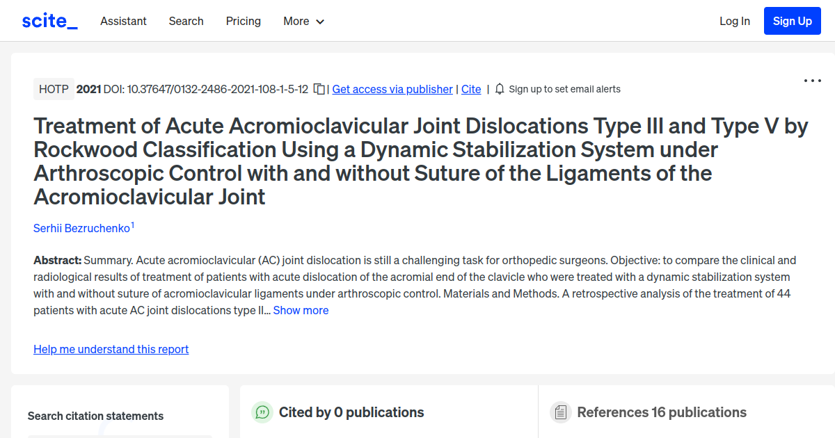 Treatment of Acute Acromioclavicular Joint Dislocations Type III and ...