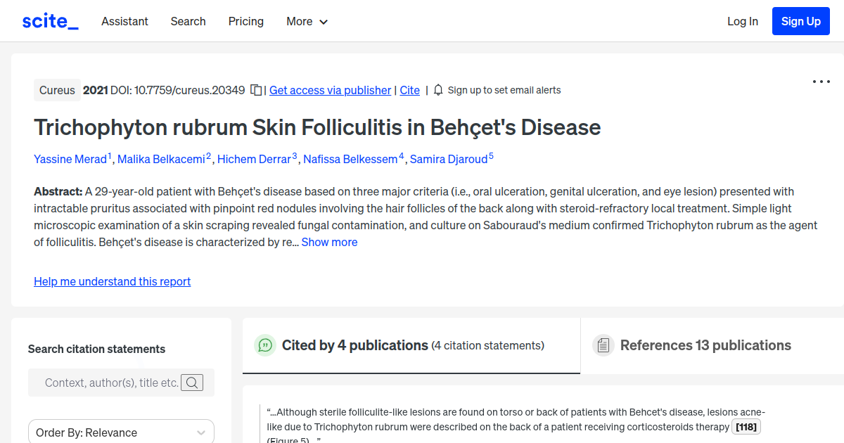 Trichophyton rubrum Skin Folliculitis in Behçet's Disease - [scite report]