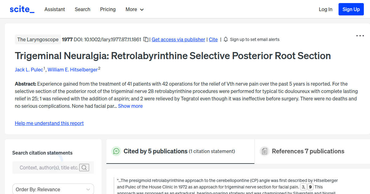 Trigeminal Neuralgia: Retrolabyrinthine Selective Posterior Root ...