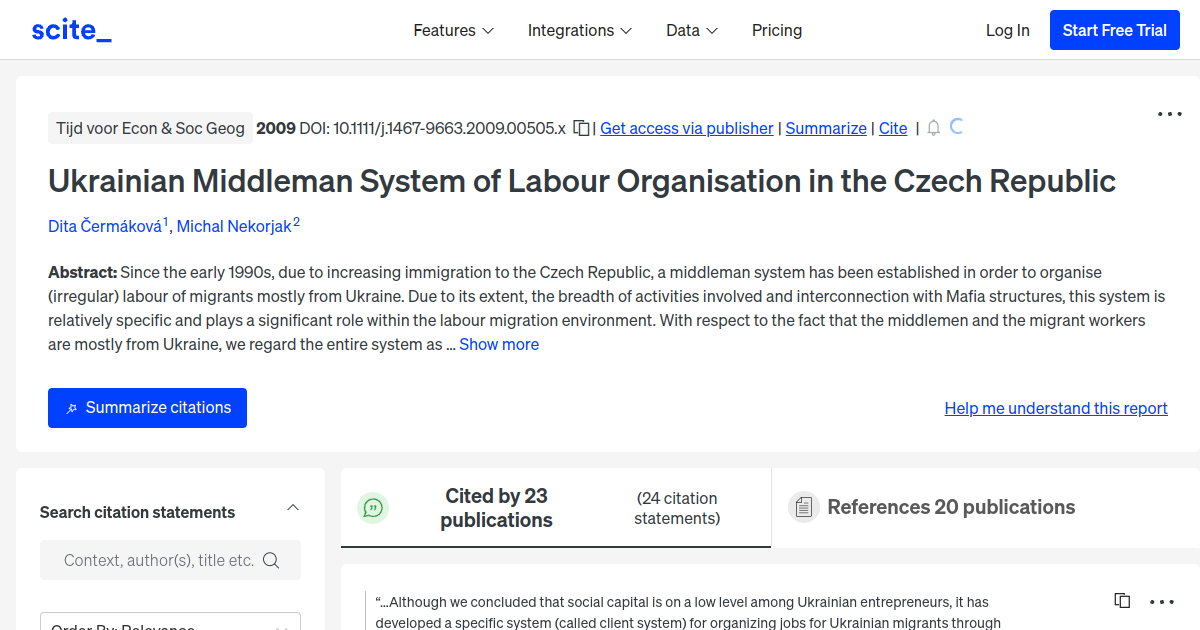 Ukrainian Middleman System of Labour Organisation in the Czech Republic