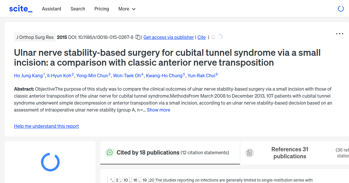 Ulnar nerve stability-based surgery for cubital tunnel syndrome via a ...