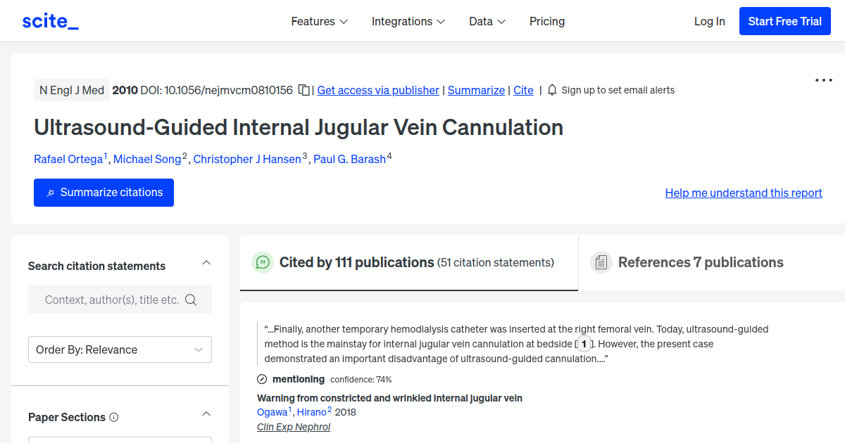 Ultrasound-Guided Internal Jugular Vein Cannulation - [scite report]