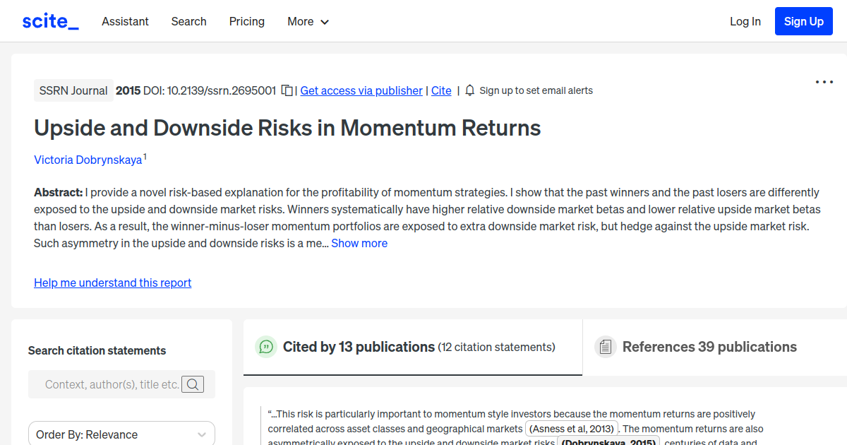 Upside and Downside Risks in Momentum Returns - [scite report]