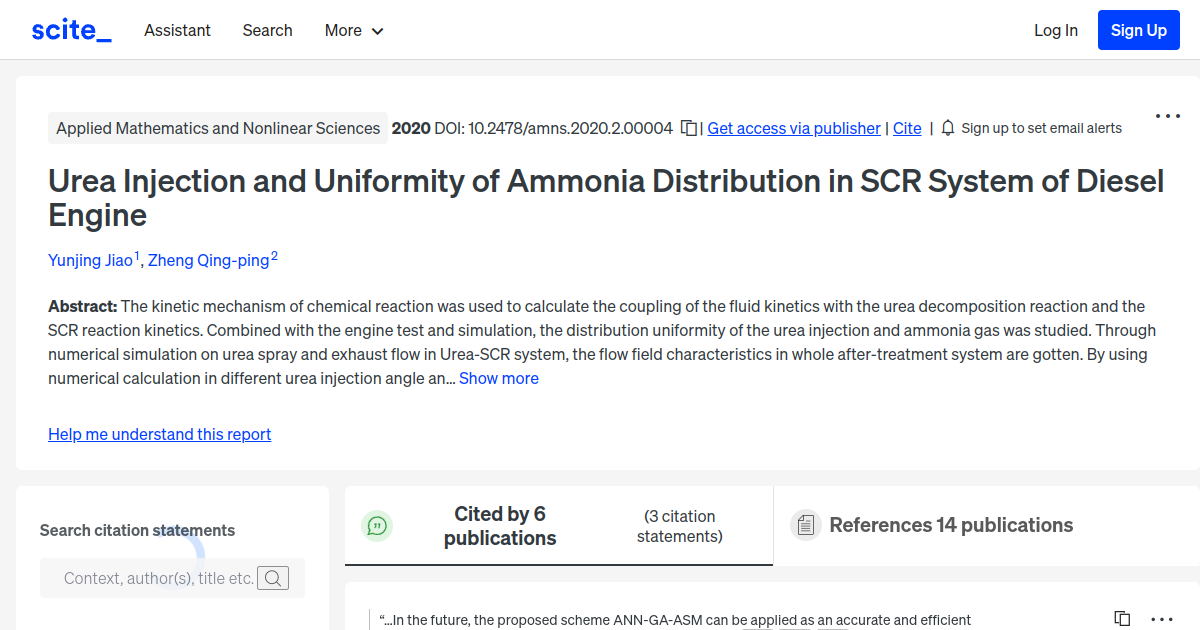 Urea Injection and Uniformity of Ammonia Distribution in SCR System of ...