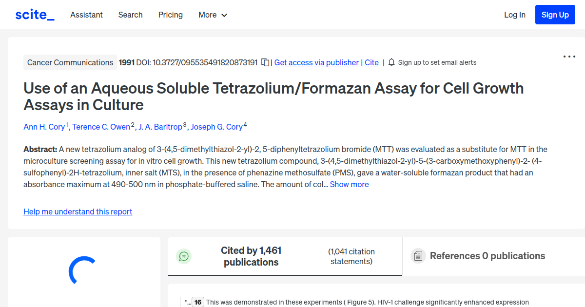 [citation report] Use of an Aqueous Soluble Tetrazolium/Formazan Assay ...