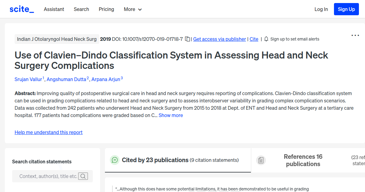 Use of Clavien–Dindo Classification System in Assessing Head and Neck ...