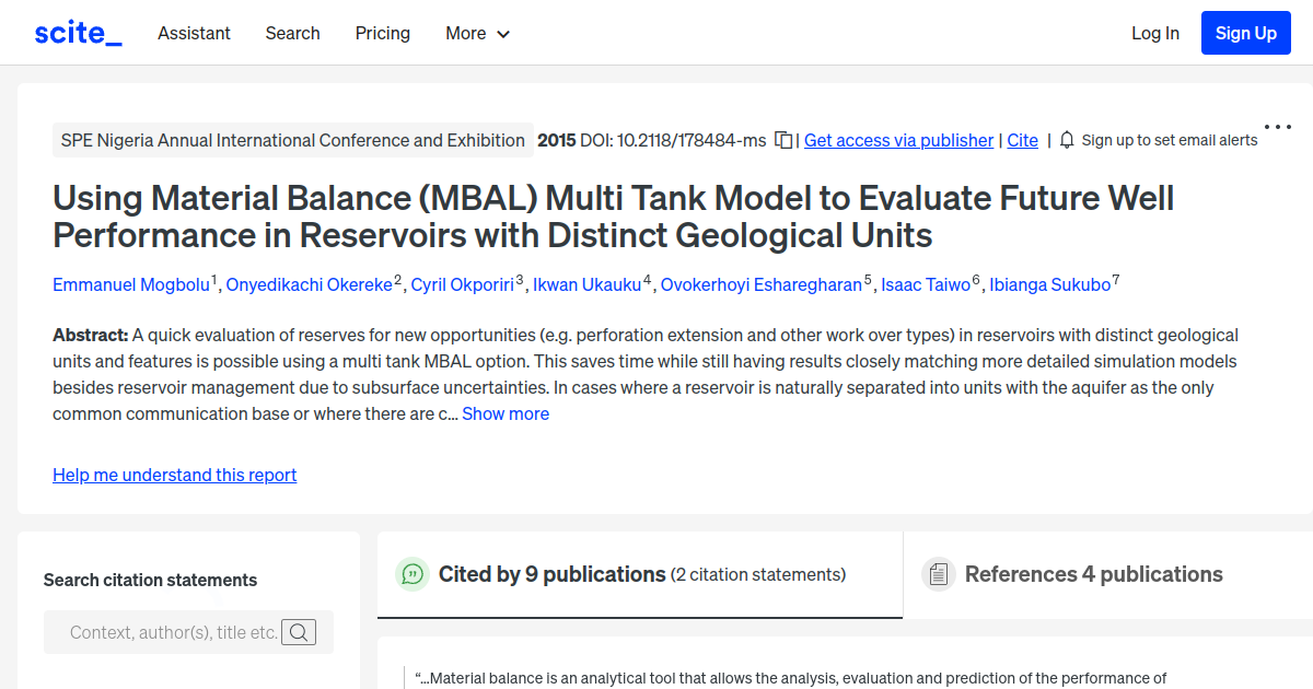 Using Material Balance (MBAL) Multi Tank Model to Evaluate Future Well ...