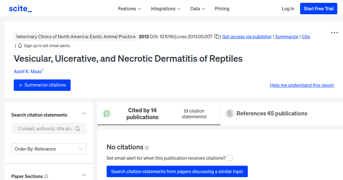 Vesicular, Ulcerative, and Necrotic Dermatitis of Reptiles - [scite report]