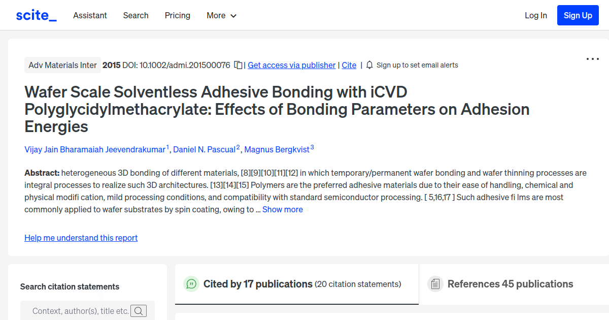 Wafer Scale Solventless Adhesive Bonding with iCVD ...