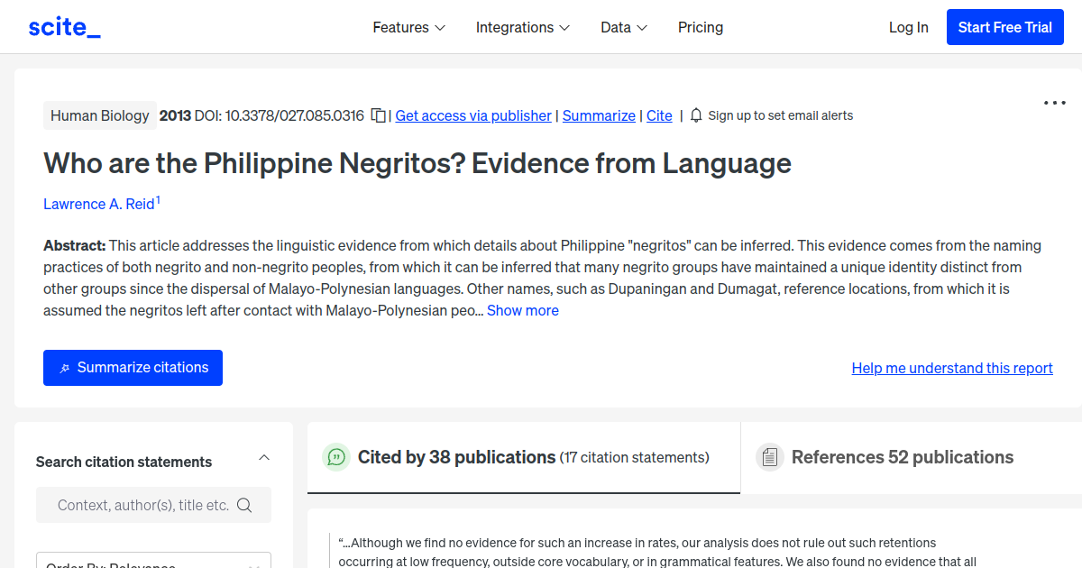 Who are the Philippine Negritos? Evidence from Language - [scite report]