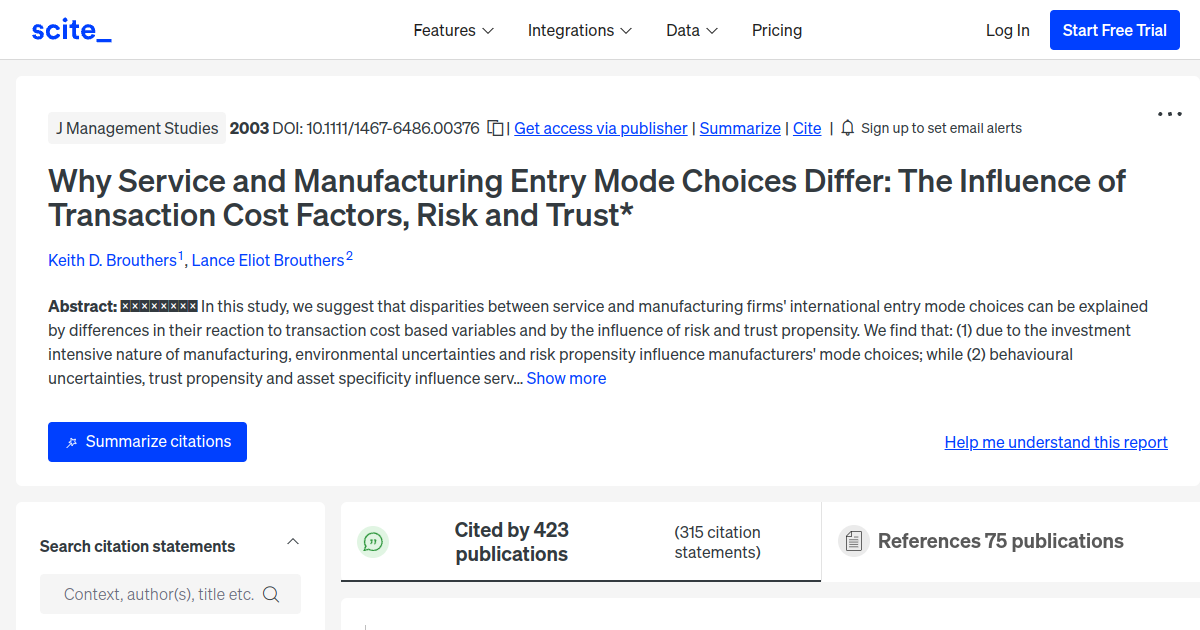 Why Service and Manufacturing Entry Mode Choices Differ: The Influence ...