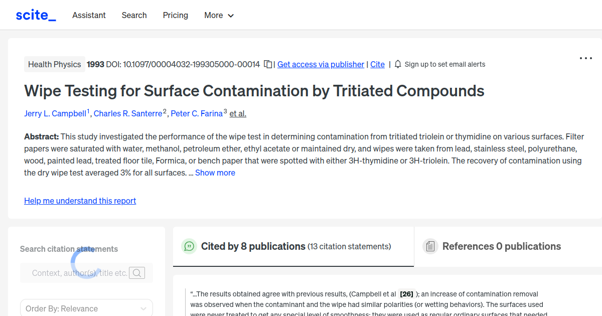 Wipe Testing for Surface Contamination by Tritiated Compounds