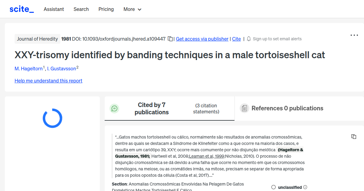 XXY-trisomy identified by banding techniques in a male tortoiseshell cat