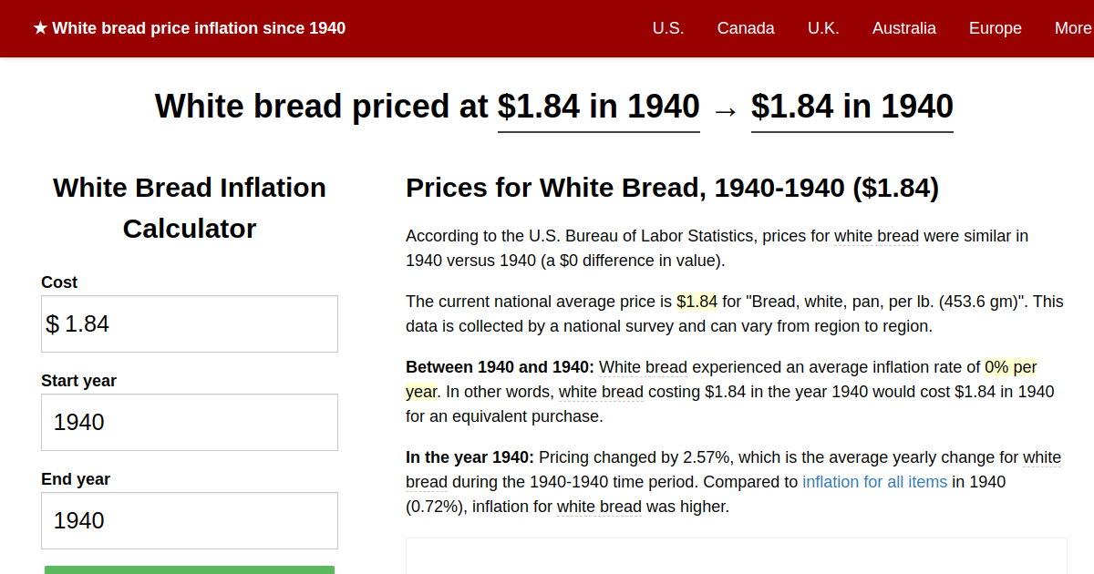 White bread price inflation, 1940→1940