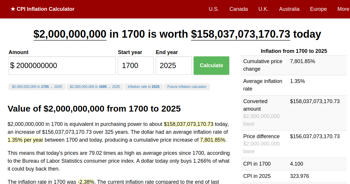 $2,000,000,000 in 1700 → 2025 | Inflation Calculator
