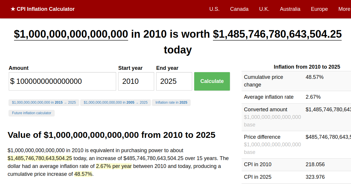 $1,000,000,000,000,000 in 2010 → 2025 | Inflation Calculator