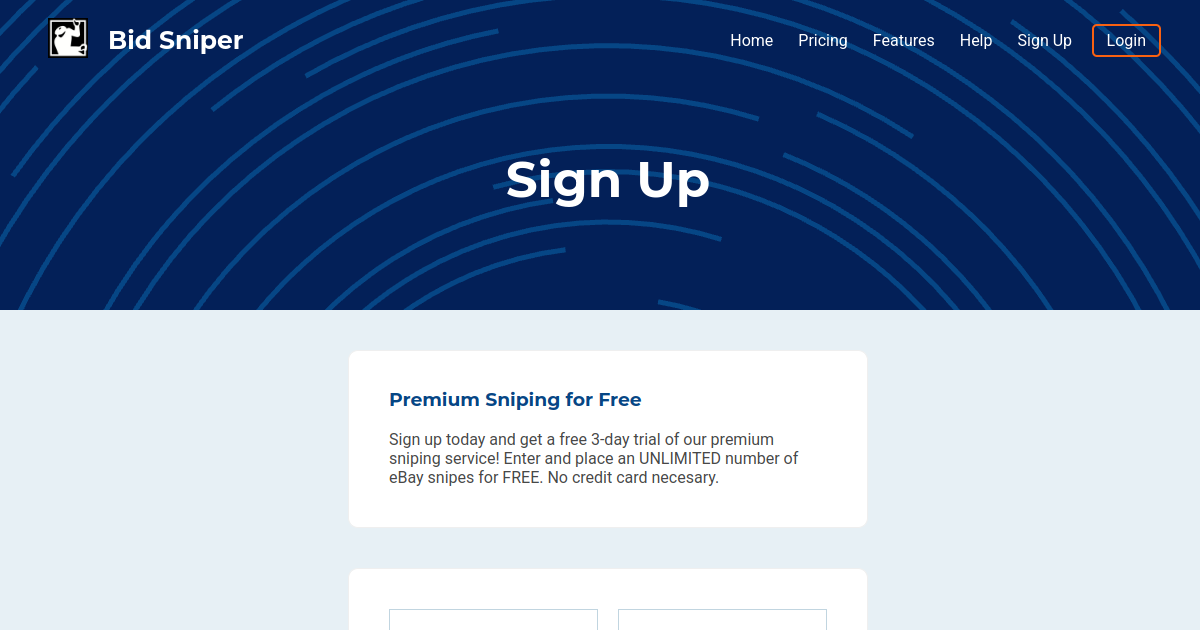 Sign Up - Bid Sniper