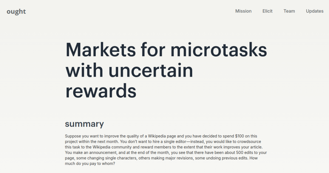 Markets for microtasks with uncertain rewards | Ought