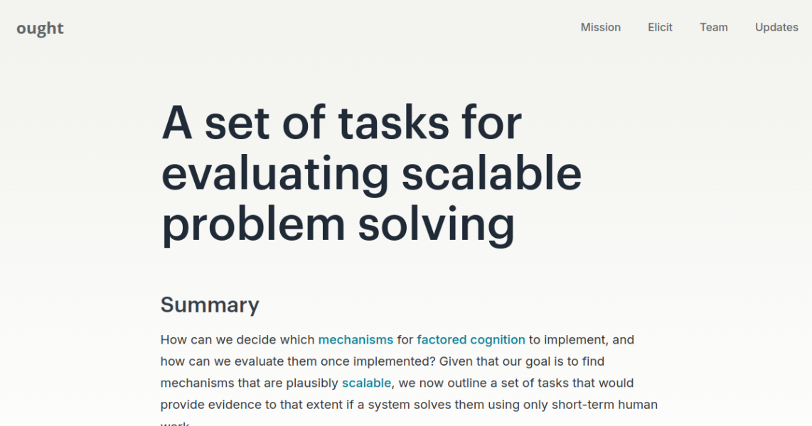 A set of tasks for evaluating scalable problem solving | Ought