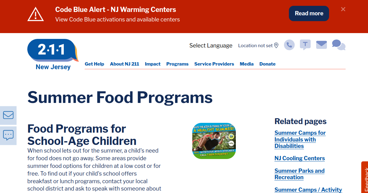 Summer Food Programs | NJ 211